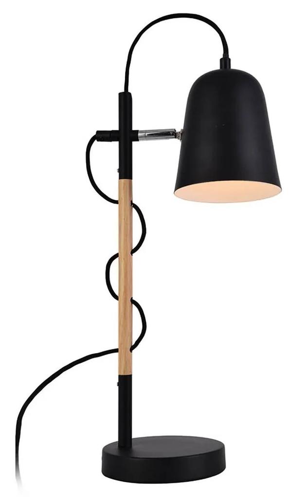 Stolní lampa Eddie z oceli a dřeva, černá