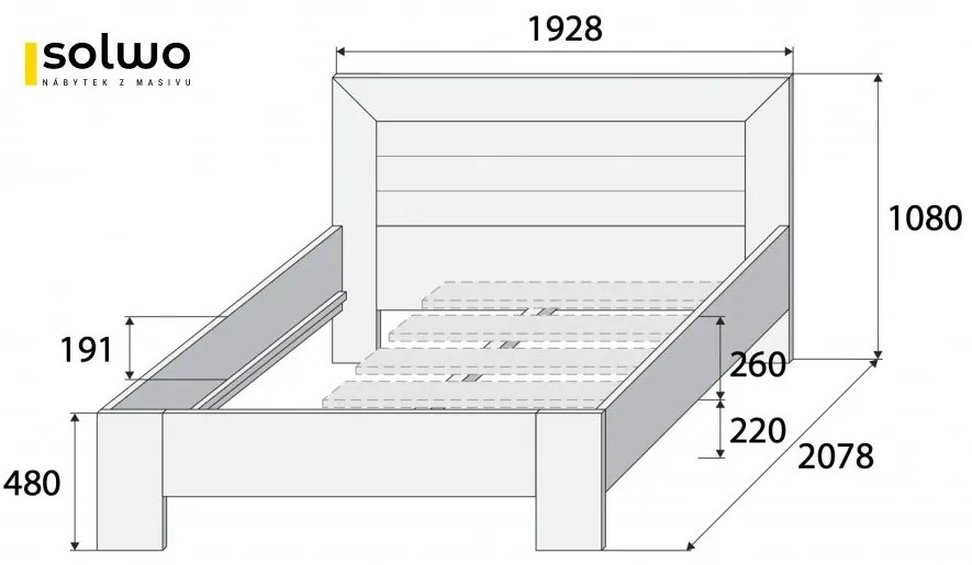 Masivní postel PARIS - Solwo Design Dřevo a odstín oleje: DUB Cink - Olej odstín DO206, Rozměr spací plochy: 140x200