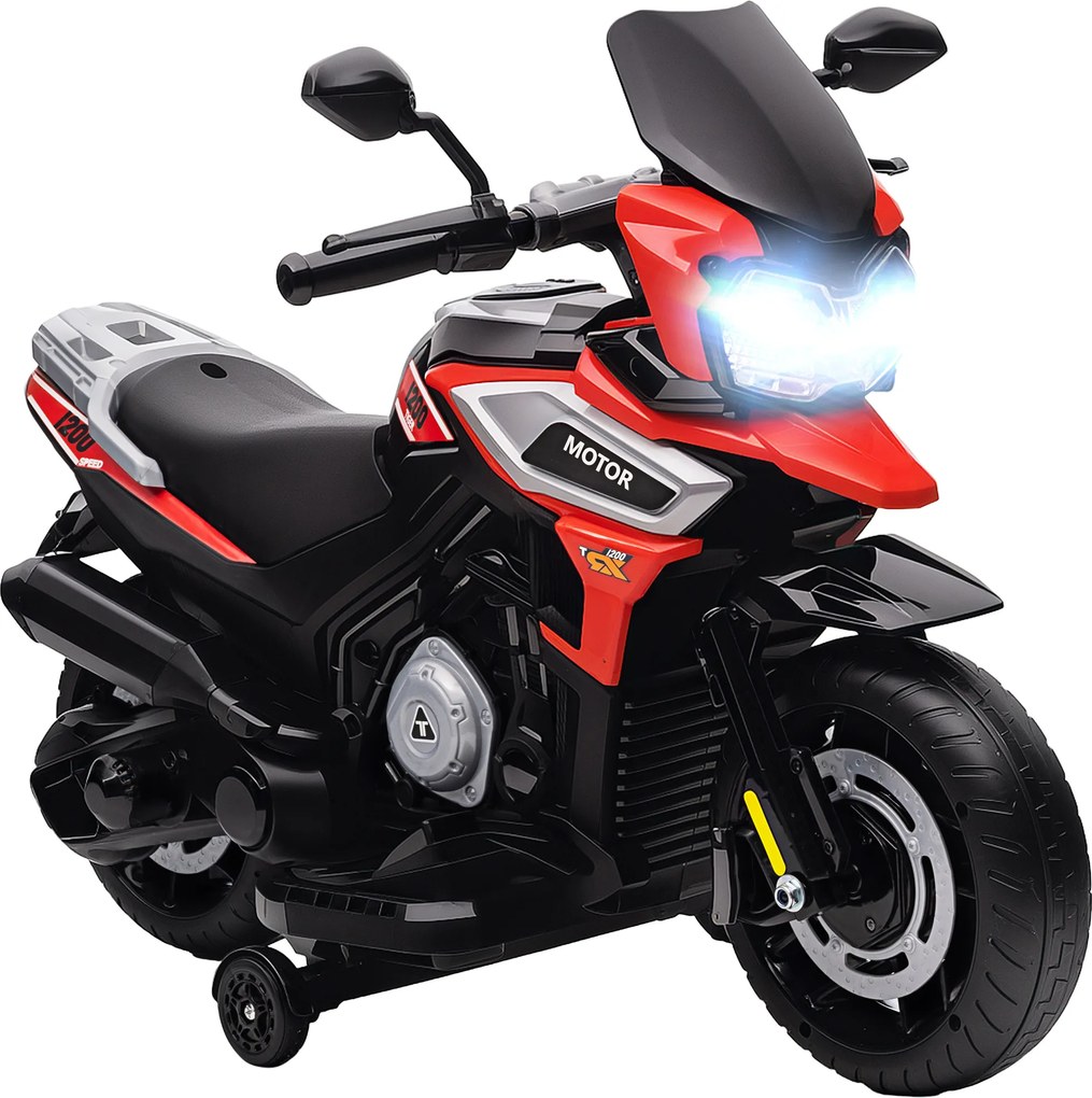 AIYAPLAY Elektro-motorka pro děti od 18 do 36 měsíců, vozidlo na ježdění, pomocná kolečka, světla, hudba, plast, ocel, červená