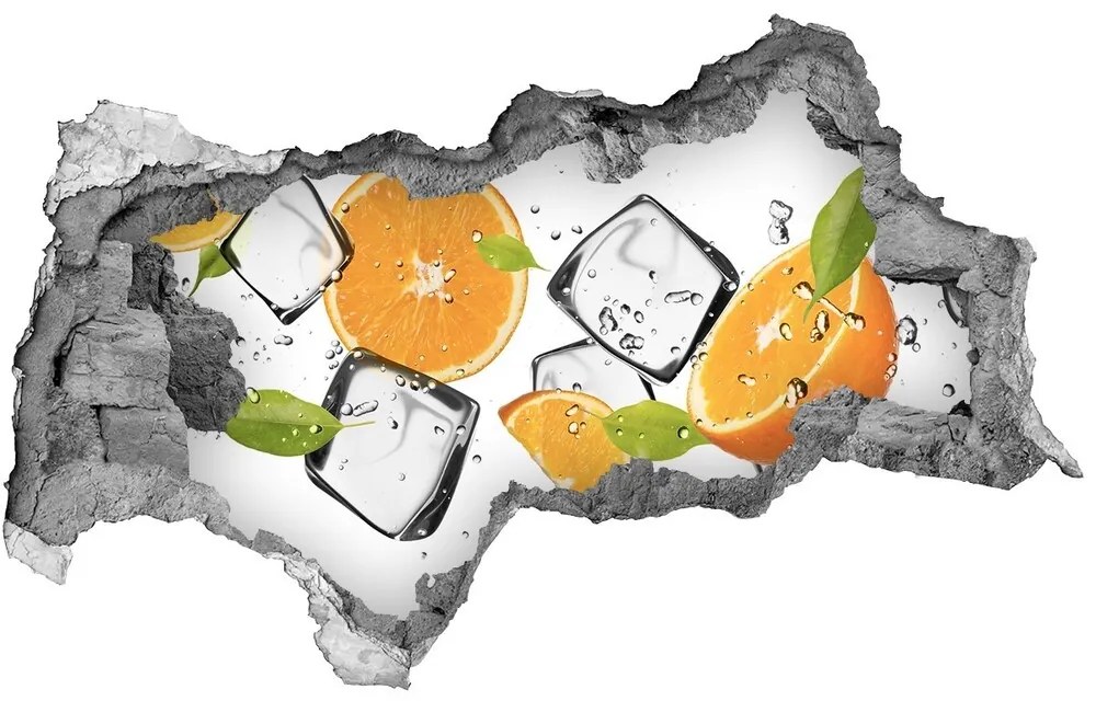 Wallmuralia Nálepka 3D díra na zeď Pomeranče s ledem 95x73 cm