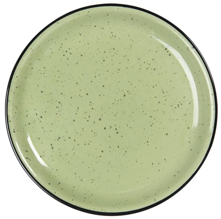 Mělký zelený keramický talíř s kaňkami Madolen – 27x3 cm