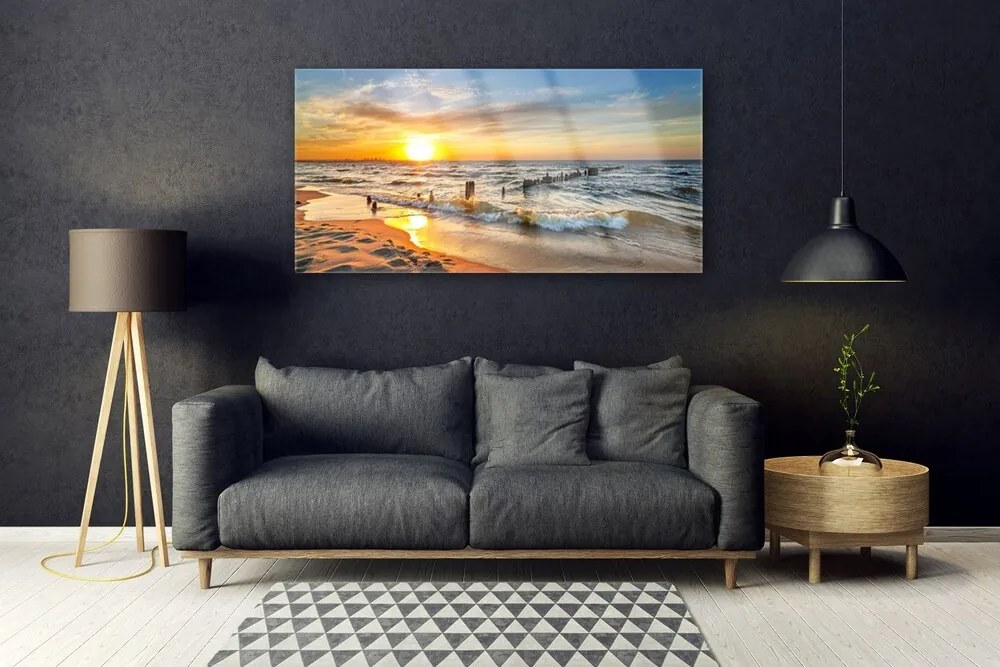 akrylový obraz Moře Západ Slunce Pláž 120x60 cm