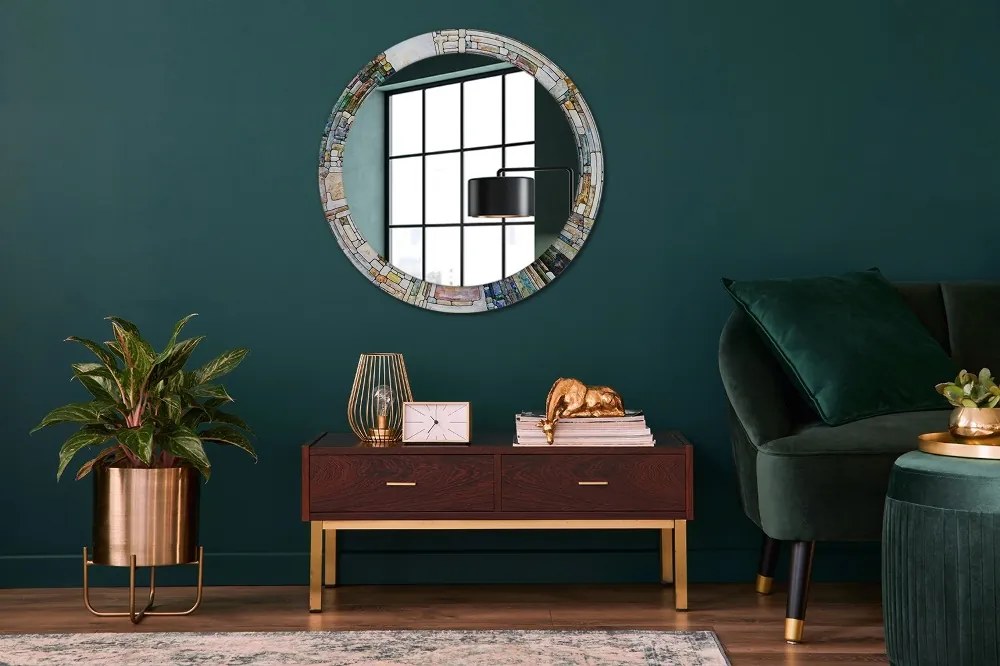 Kulaté dekorativní zrcadlo Abstraktní okno vitráže fi 80 cm