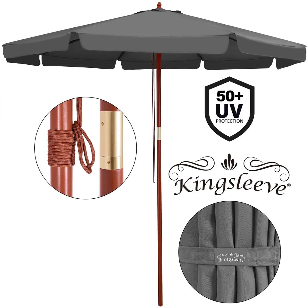 Dřevěný slunečník antracitový Ø330cm UV ochrana 50+ 108782