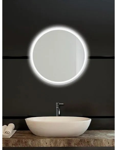 Amirro Moonlight Ronde Zrcadlo 60 cm s LED podsvíceným pískovaným okrajem, 411-040