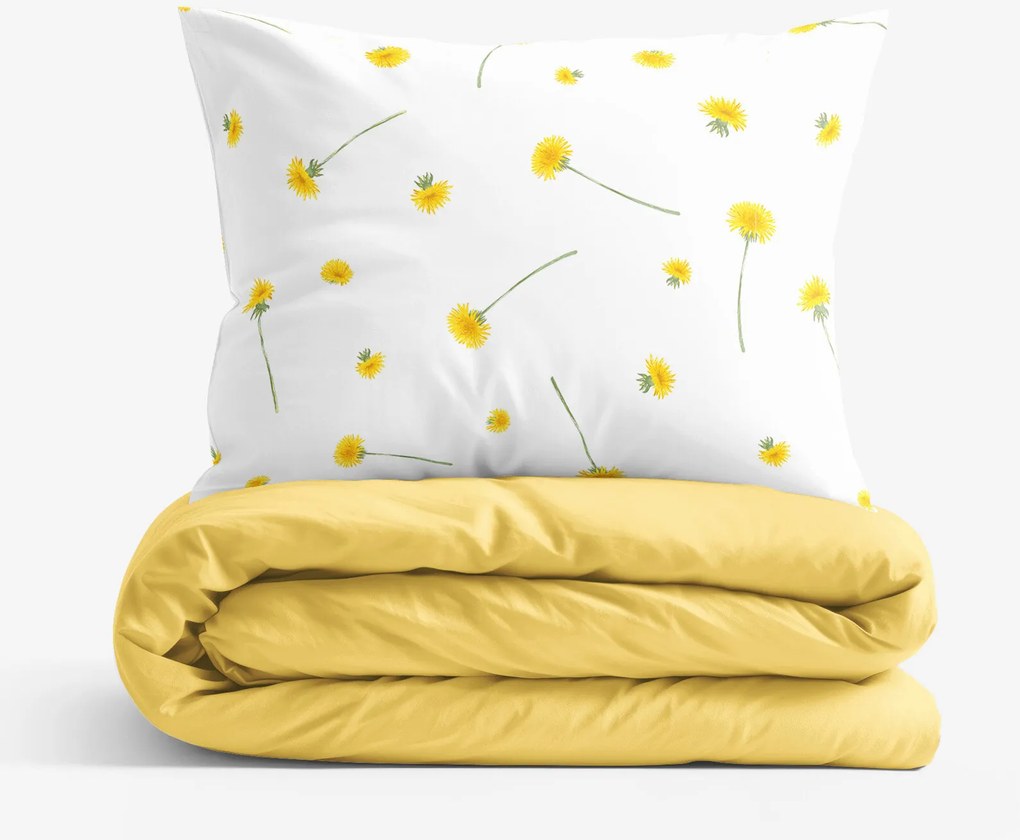 Goldea bavlněné povlečení duo - pampelišky se žlutou 140 x 220 a 70 x 90 cm