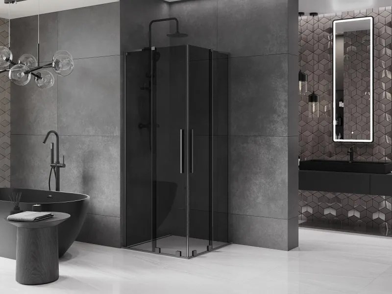 Mexen Velar L Duo, sprchový kout s posuvnými dveřmi 80 x 80 cm, 8mm šedé sklo, broušený grafit, 871-080-080-02-43-95