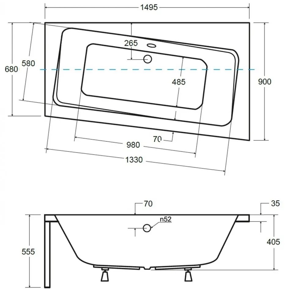 BESCO Asymetrická vana ASTI Nožičky k vaně - Bez nožiček, Rozměr vany - 150 × 90 cm, Způsob provedení - Pravé VANAST15P