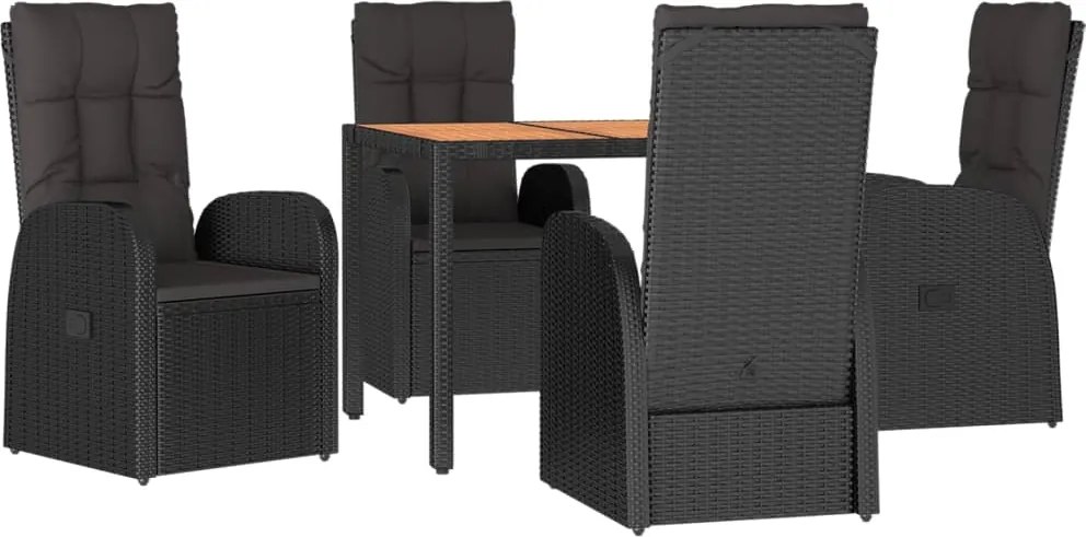 5dílný zahradní jídelní set s poduškami černý polyratan 3157598