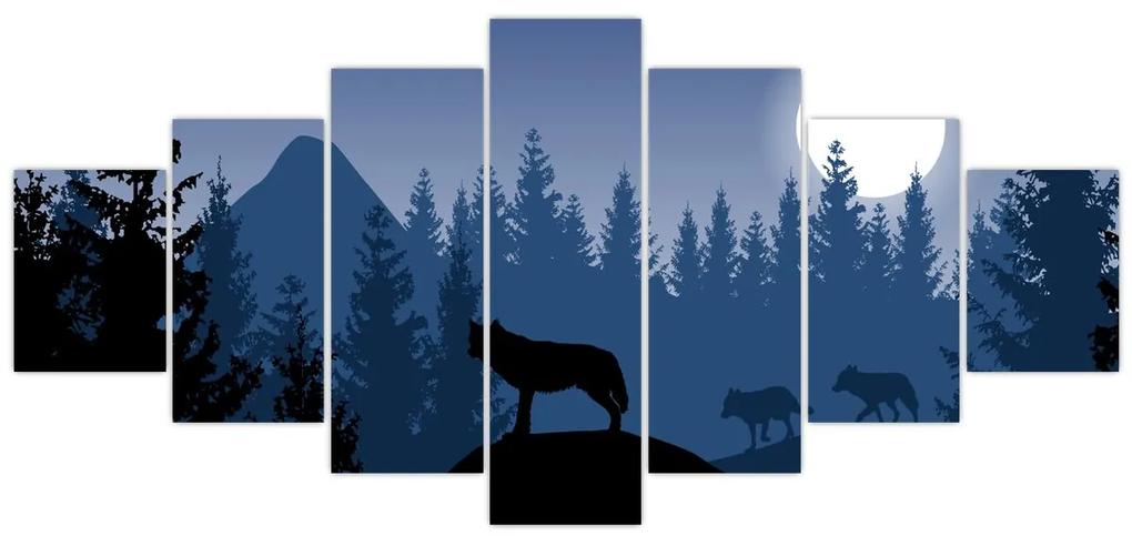 Obraz - Smečka vlků za úplňku (210x100 cm)
