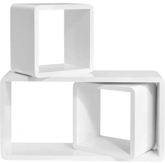 Nástěnné poličky ve tvaru kostky, sada 3 ks, bílé | SONGMICS