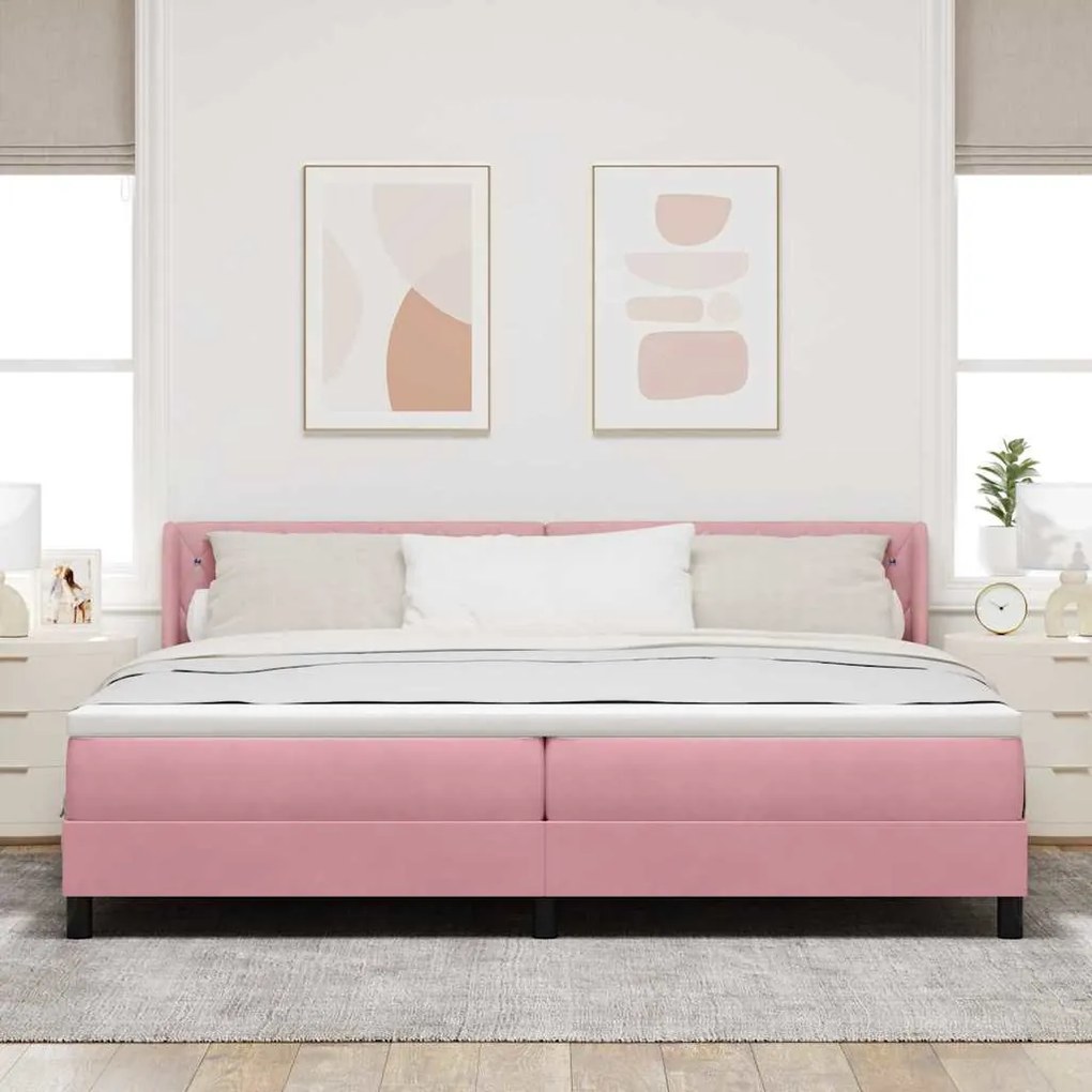 Postel s boxspringem s čelo Růžová 200 x 200 cm samet 3341437