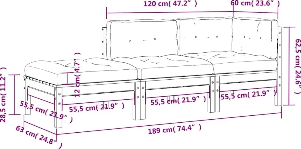 vidaXL 3dílná zahradní sedací souprava a podušky masivní borovice [838175] Barva: Přírodní a krémová