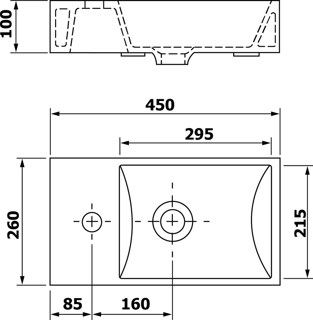 Sapho Sapho, MINOS keramické umývátko 45x26cm, levé