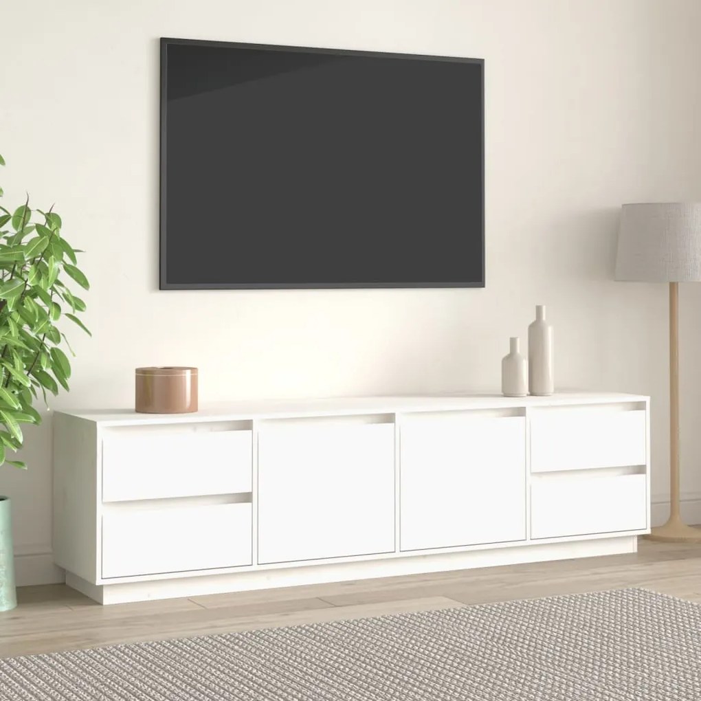 TV skříňka bílá 176x37x47,5 cm masivní borové dřevo