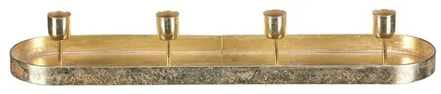 Kovový svícen na 4 kónické svíčky, oválný, zlatá, 43 x 10 x 6 cm