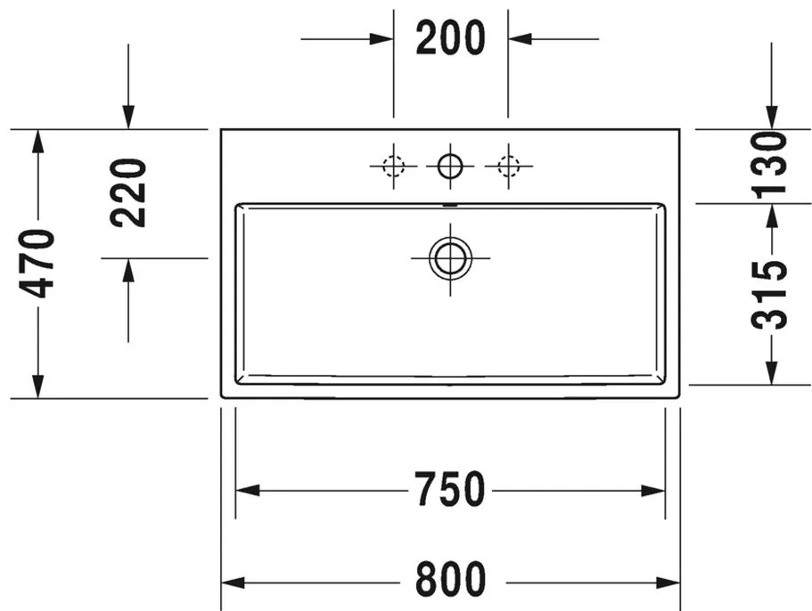 Duravit Vero Air- Umyvadlo, 80x47 cm, broušené, bílá 2350800027