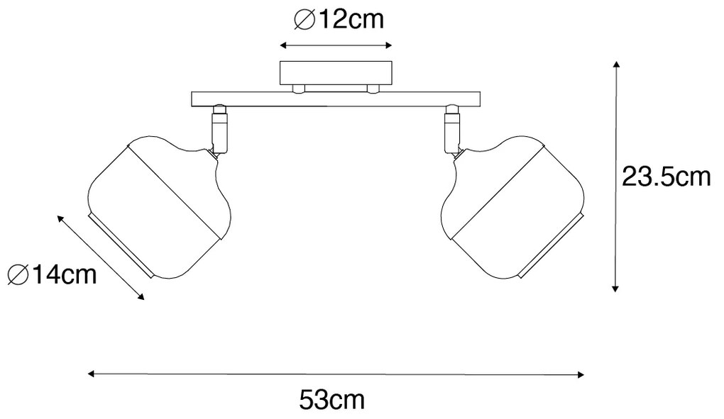 Designové bodové svítidlo černé se zlatem a kouřovým sklem 2-světlo - Kyan