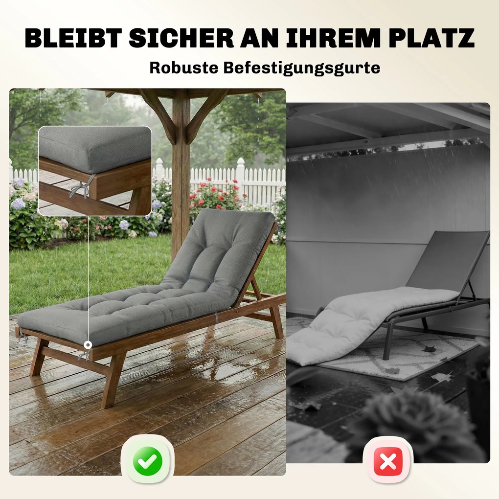 Polštář z palety Odnímatelný sedák s upevňovacími popruhy Polštář z palety pro většinu lehátek 198x65x13cm Světle šedý