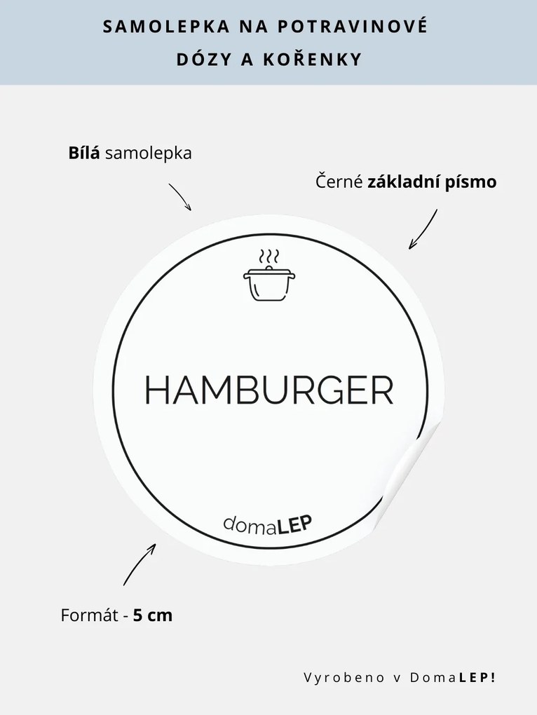 Samolepka na kořenky HAMBURGER bílá 5 cm základní písmo