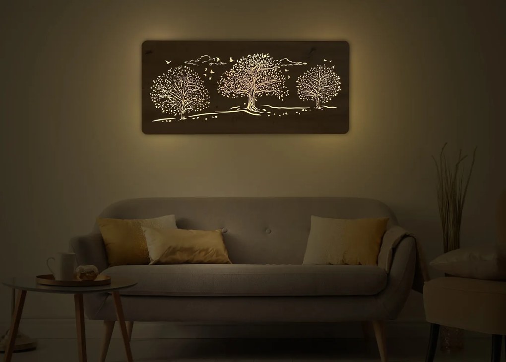 Li-Go "Tři lípy" světelný obraz s baterií 110x50cm varianta: ovládání na obraze bez dálkového ovladače, provedení: dub
