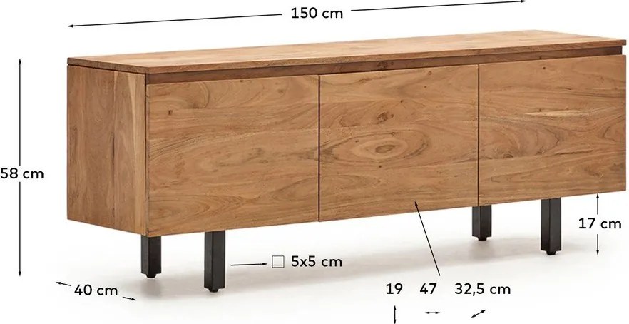 TV stolek z masivu akácie v přírodní barvě 150x58x40 cm Uxue – Kave Home