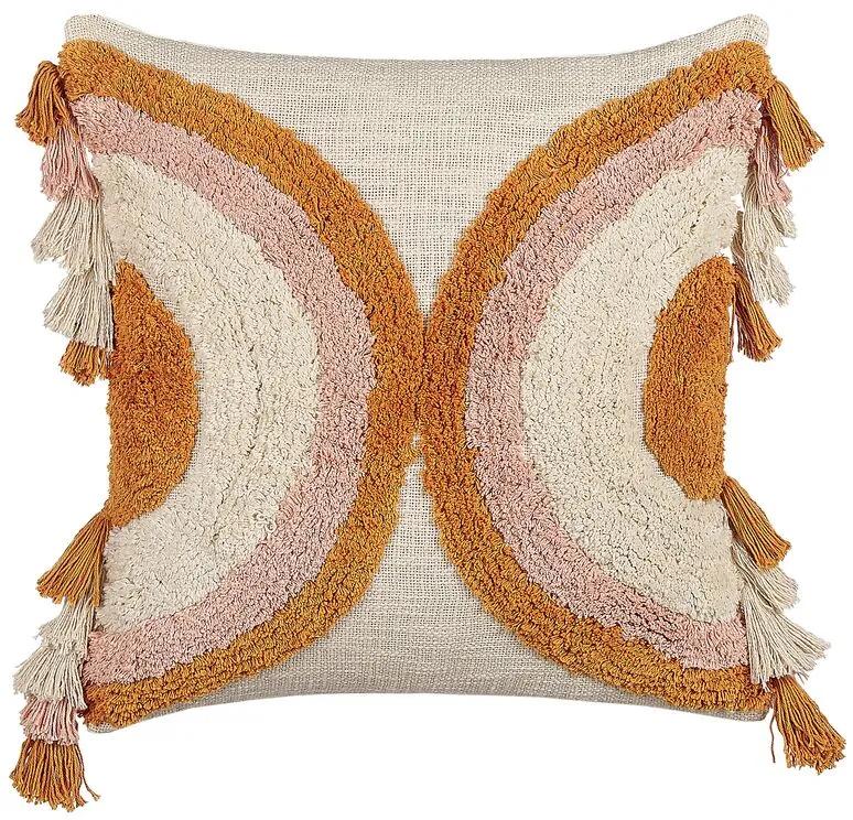 Tkaný bavlněný polštář s geometrickým vzorem a střapci 45 x 45 cm vícebarevný LABLAB Beliani