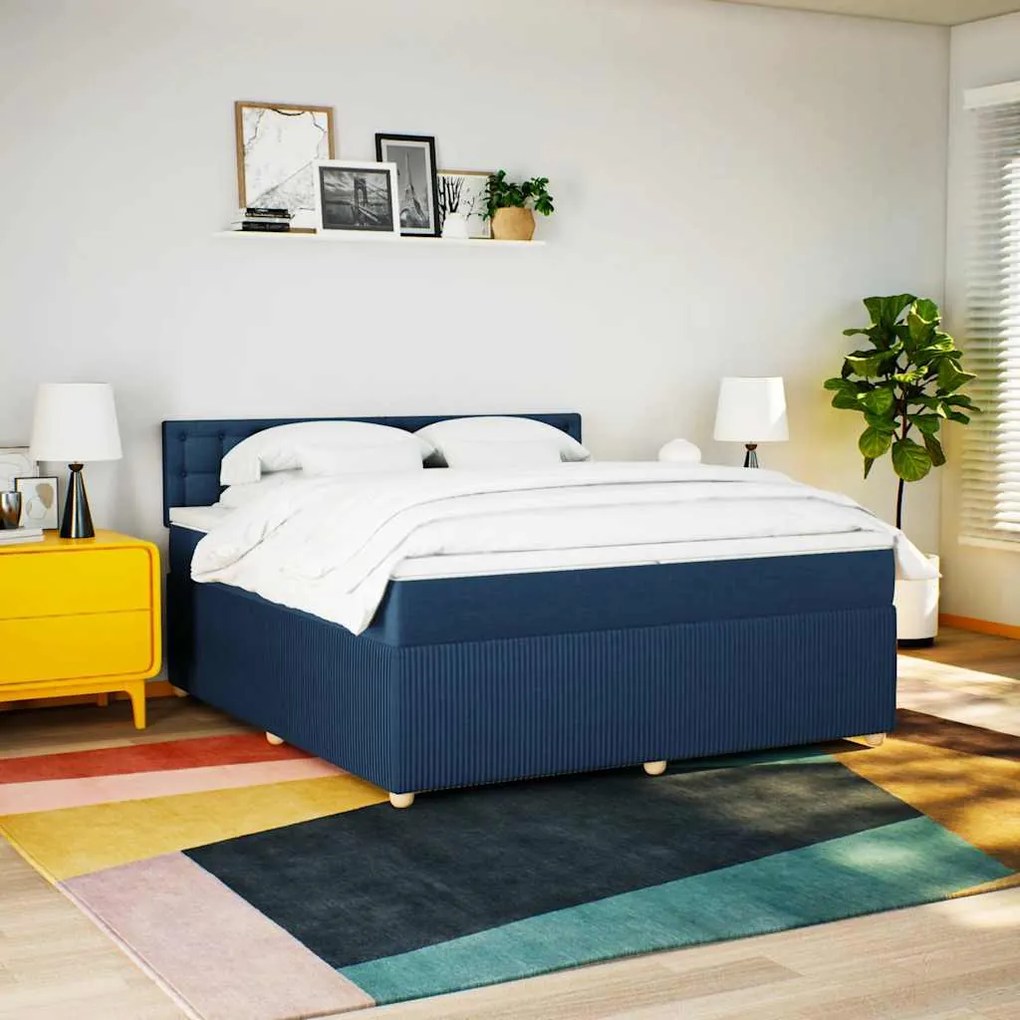 Box spring postel s matrací modrá 200x200 cm textil 3287583