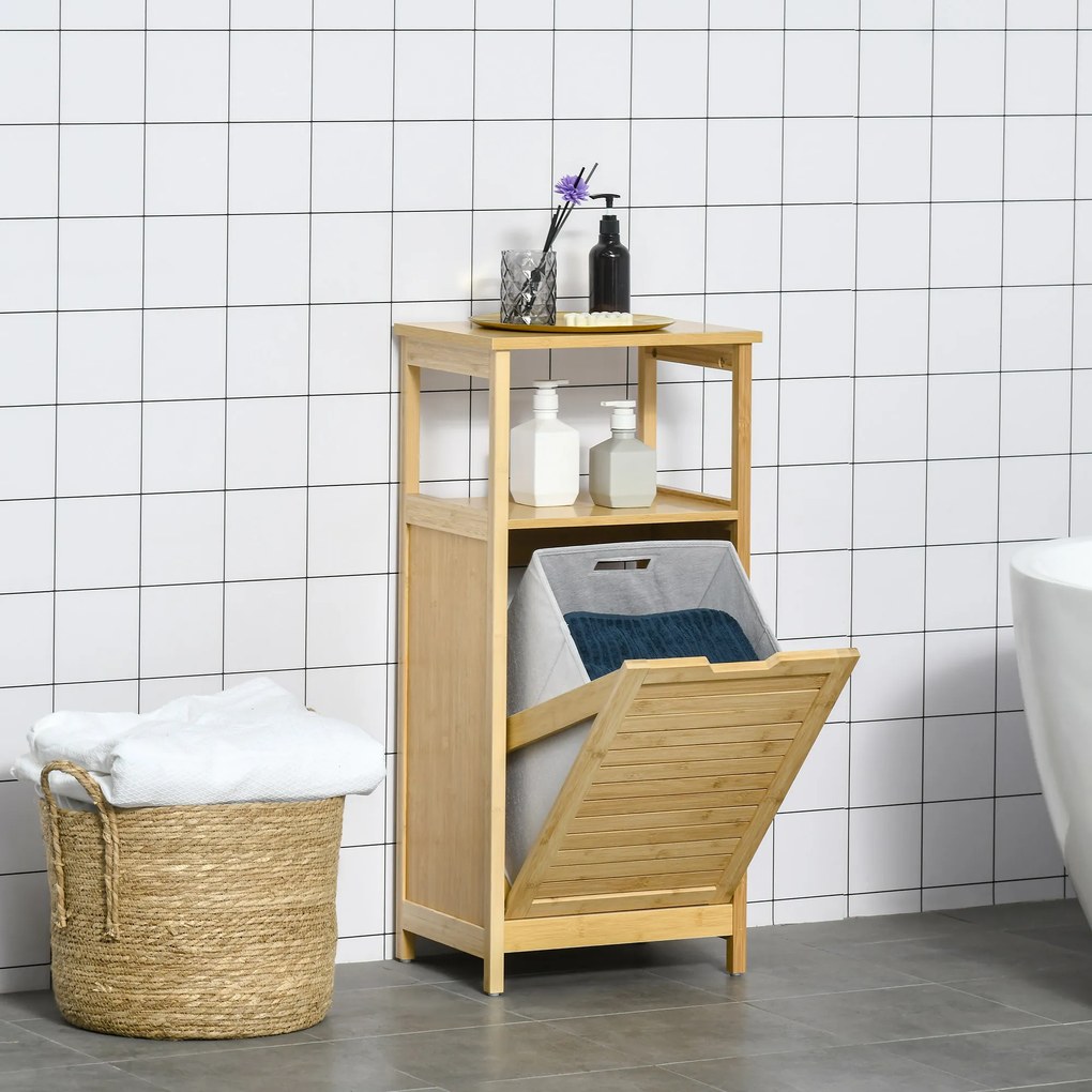 Samostatná skříňka do koupelny kleankin z bambusu s košem na prádlo - úsporná skříňka do koupelny - rozměry 40Š x 30H x 86,5V cm