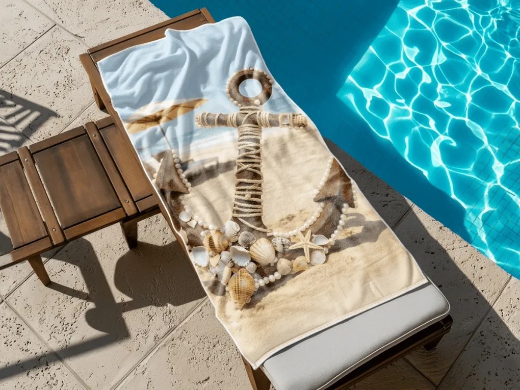 Rychleschnoucí plážová osuška ANTIC ANCHOR barevná 70 x 140 cm, 100% mikrovlákno