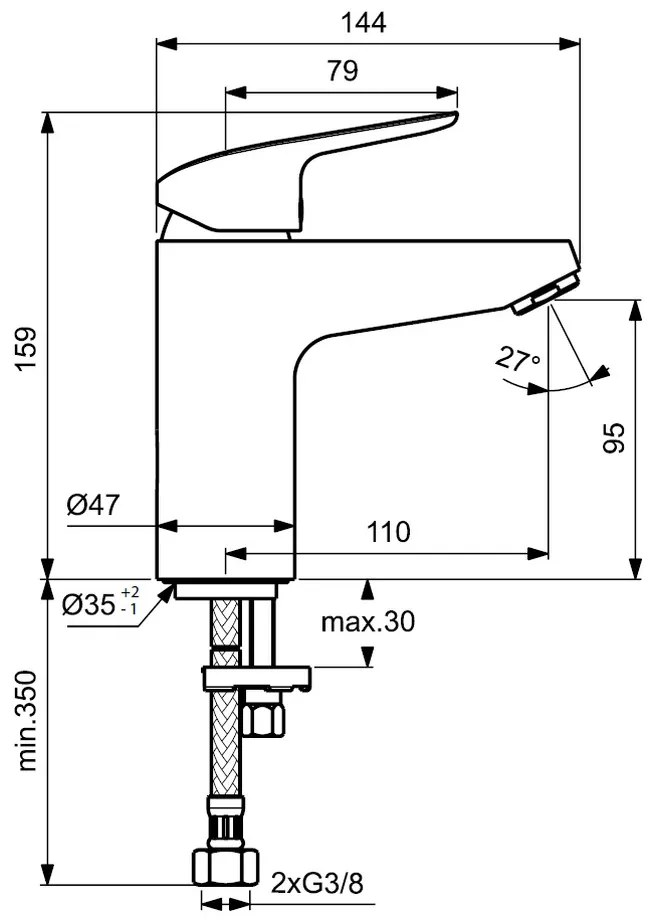 IDEAL STANDARD CeraFlex- umyvadlová baterie stojánková, Grande, 95mm, bez odt. garnitury (5l / min) B1714AA