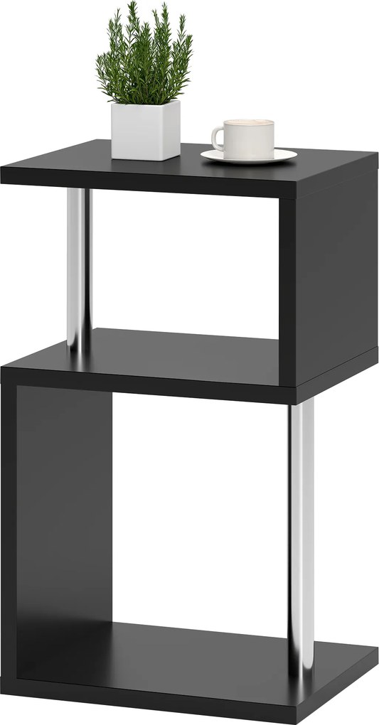 HOMCOM odkládací stolek s 3-stupňovým LED osvětlením, policemi a hliníkovým rámem pro obývací pokoj, ložnici 44x38x75 cm, černý