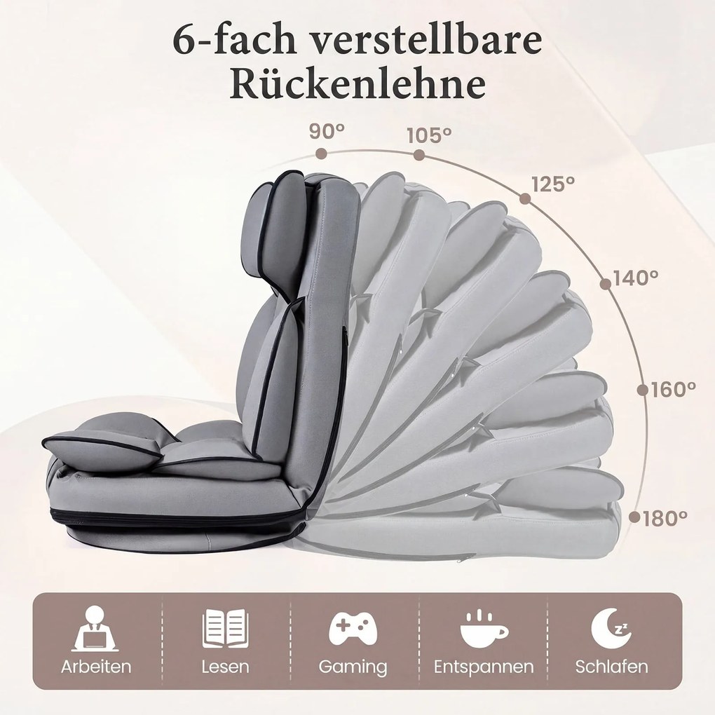 Costway Skládací židle na podlahu s 6 nastavitelným opěradlem 55 x 55-117 x
