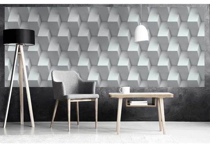 DIMEX | Panoramatická vliesová fototapeta na zeď 3D krychlová zeď MP-2-0298  | 375 x 150 cm | bílá, šedá
