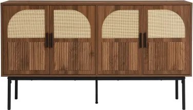 Aosom Moderní komoda s ratanem, 4 dveře s velkým úložným prostorem, přírodní retro design, 140 x 40 x 80 cm, přírodní barva