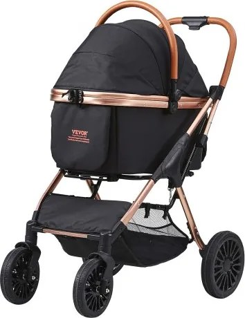 kočárek pro psy, 4kolový kočárek pro psy otočný s brzdami, nosnost 29,9 kg