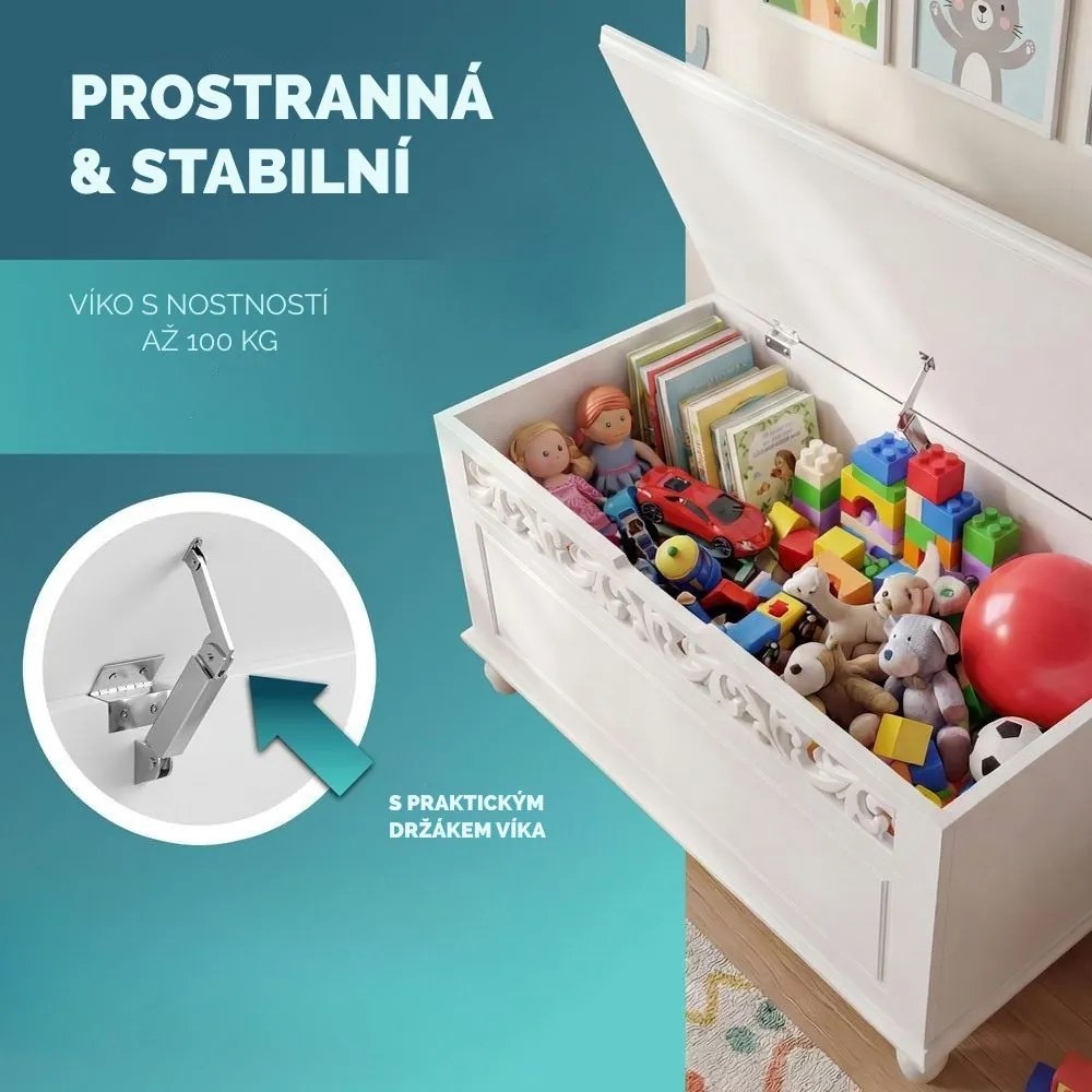Dřevěná truhla JERSEY, 80x40x48cm, bílá Casaria