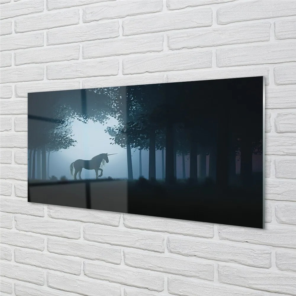 Obraz na skle Las noc jednorožec 120x60 cm