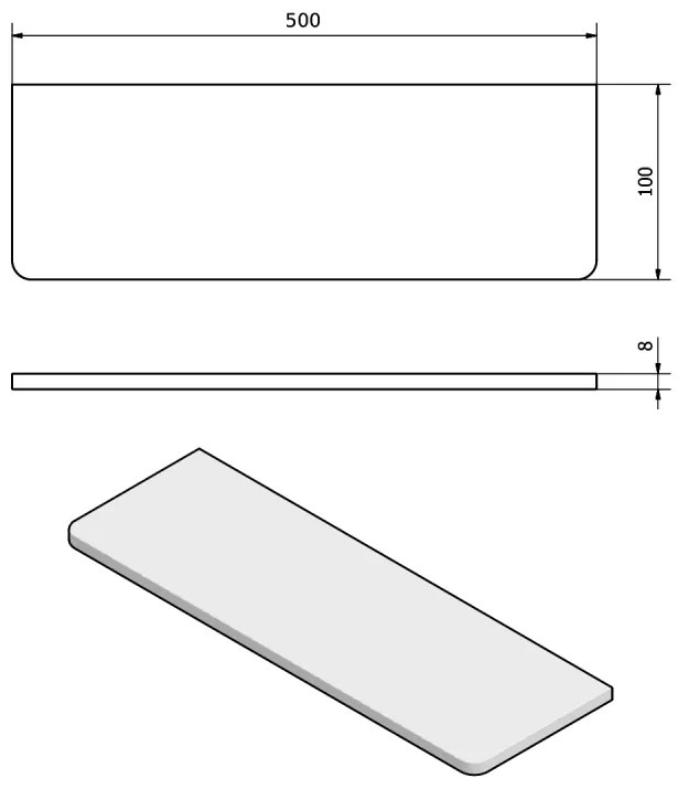 Sapho Police 500x100x8mm, čiré sklo 23481