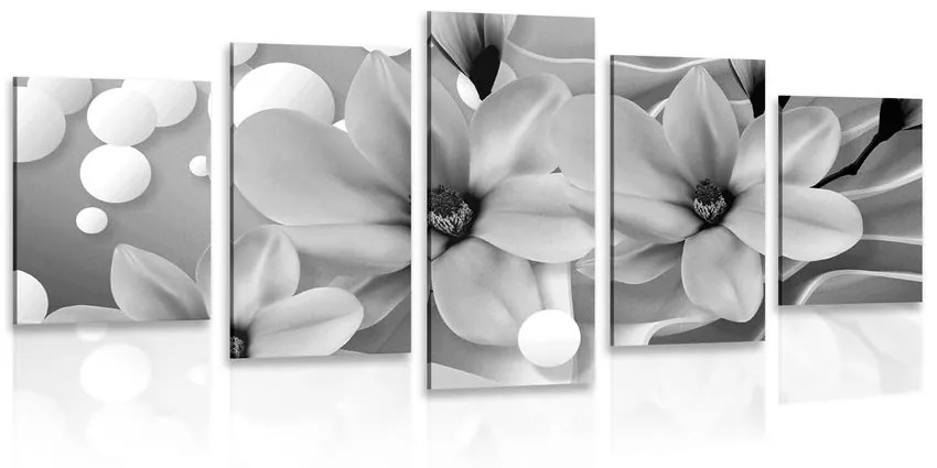 5-dílný obraz černobílá magnólie na abstraktním pozadí Varianta: 100x50
