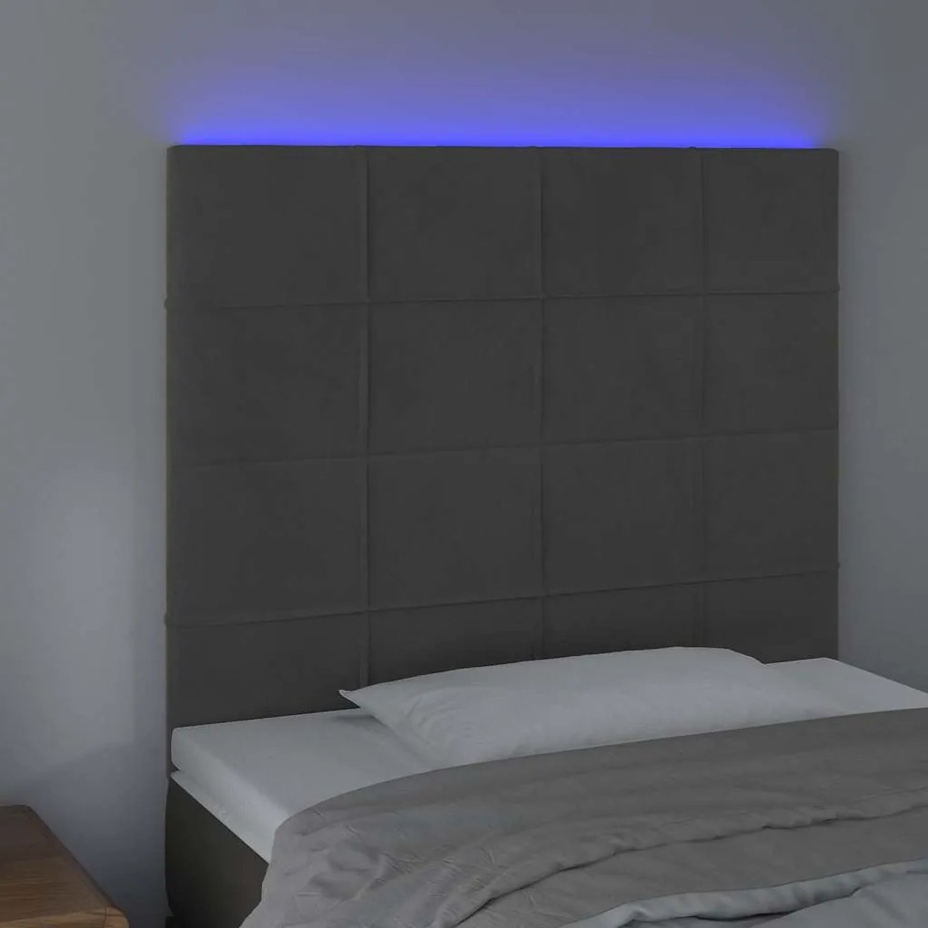 Čelo postele s LED tmavě šedé 90x5x118/128 cm samet 3122461