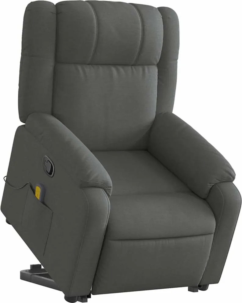 Zvedací masážní polohovací křeslo tmavě šedé textil 3205215