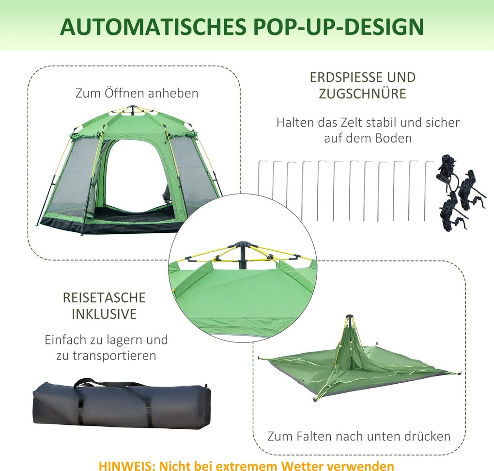 Kempinkový stan 6 osob rodinný stan kopulovitý stan imitace kůže 2000 mm snadné sestavení pro rodiny trekking festival ocel sklolaminát zelená 320 x …