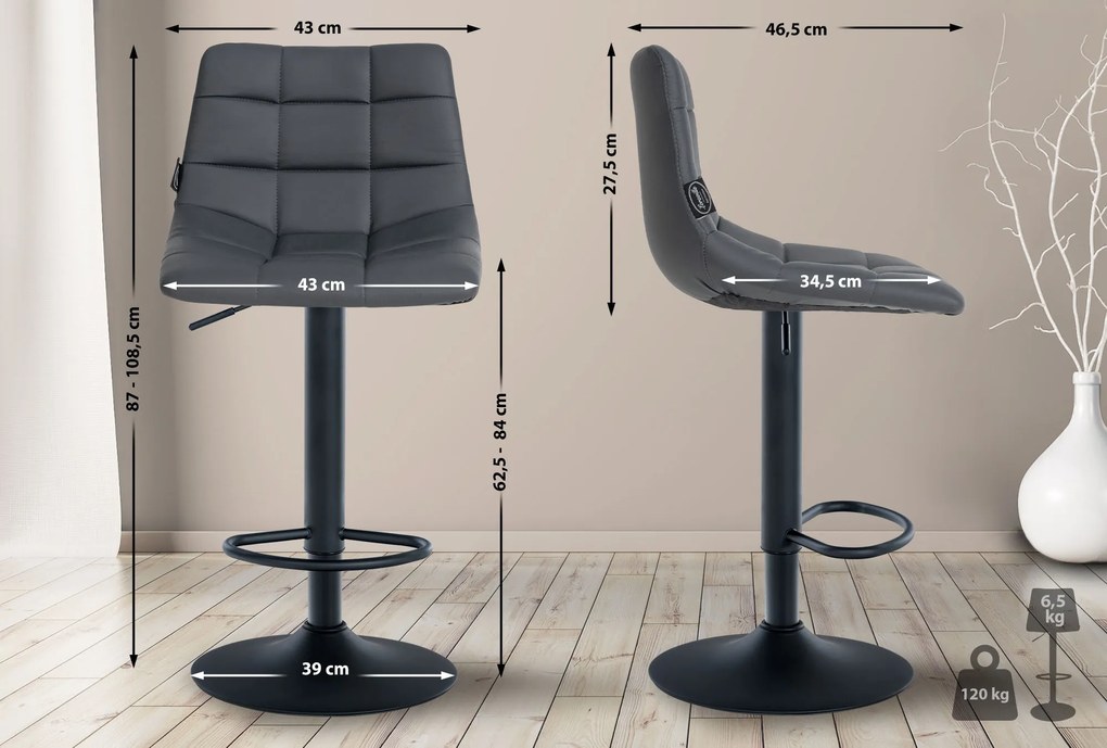 Barová židle Jerry umělá kůže černá konstrukce – šedá