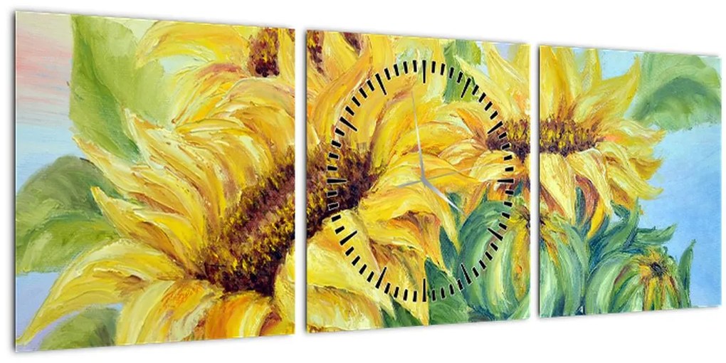 Obraz rozkvetlých slunečnic (s hodinami) (90x30 cm)