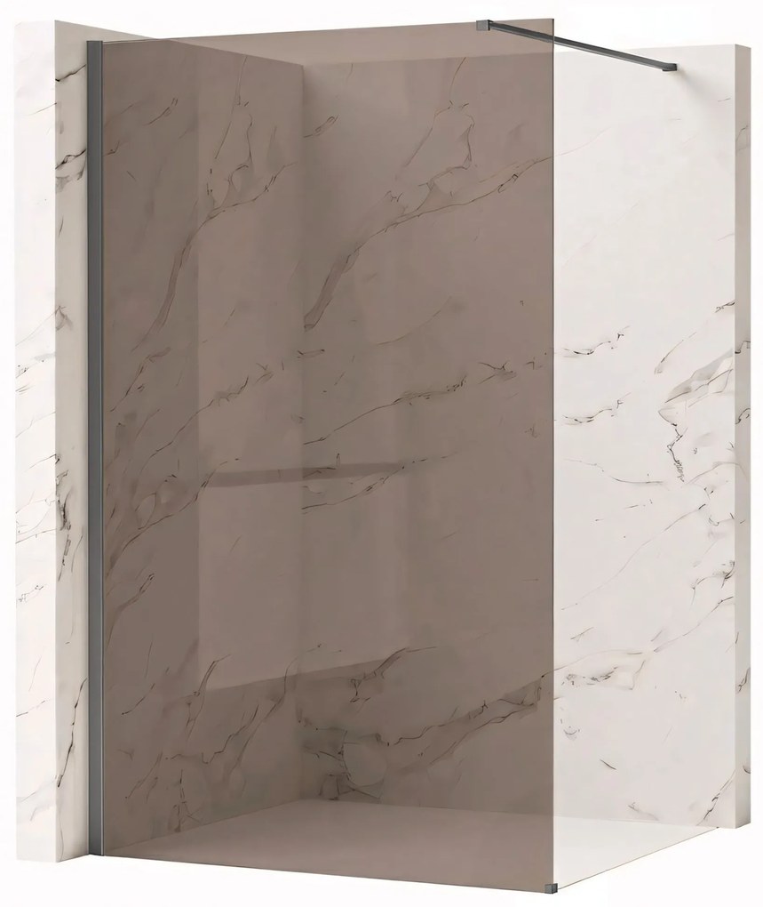 Bezrámová sprchová zástěna REA FLEXI TITAN 110 cm, titan kartáčovaný/hnědá kouřová - bez vaničky