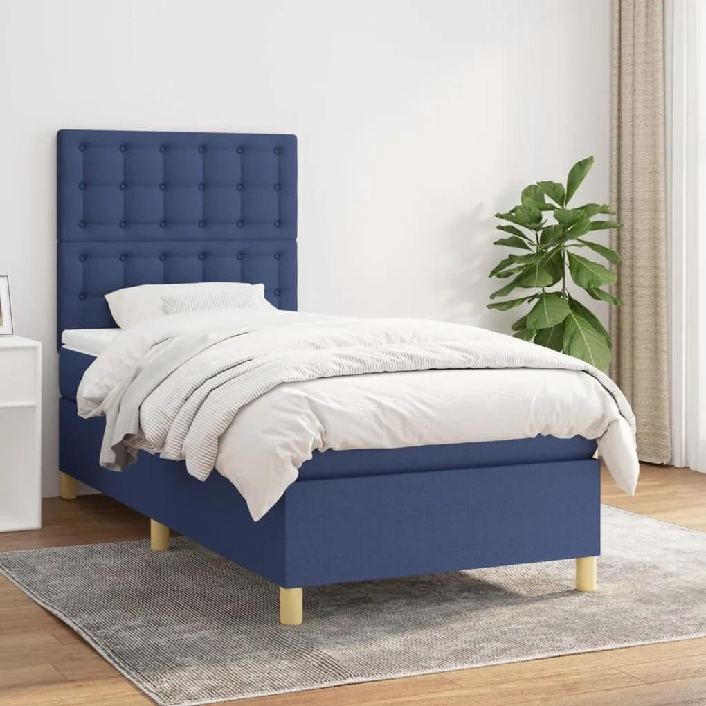 Box spring postel s matrací modrá 90x200 cm textil,  3142631
