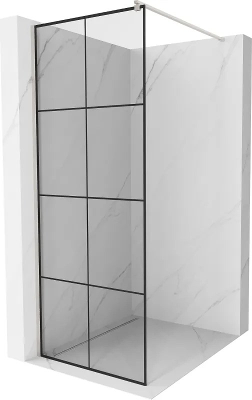 Mexen Kioto, sprchová zástěna Walk-In 70 x 200 cm, 8mm čiré sklo černý vzor, ​​broušená ocel profil, 800-070-101-97-77