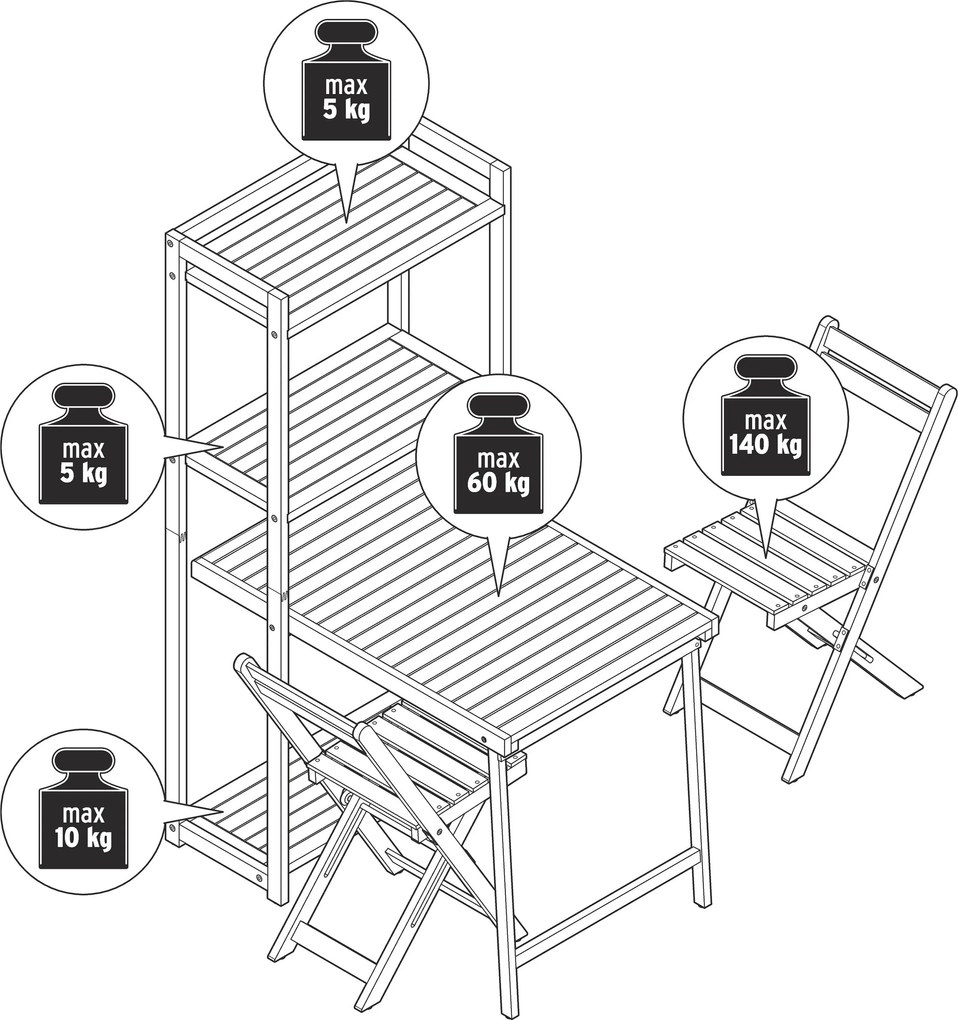 Tchibo - Balkónová jídelní souprava »Lenja« s regálem - barva: hnědá
