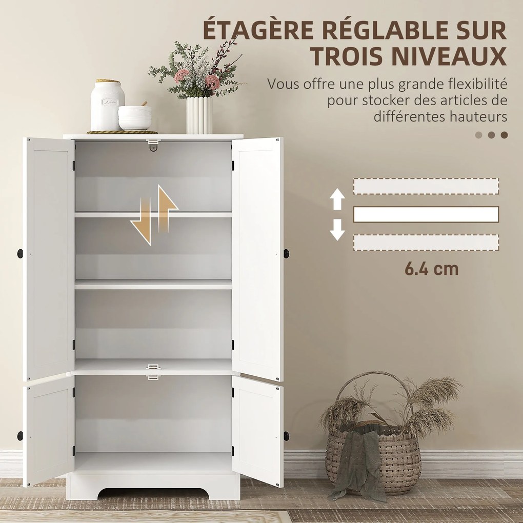 HOMCOM Kuchyňský K cabinet s Úložným Prostorem a Nastavitelnými Policemi pro Jídelnu a Obývací Pokoj, 58,2 x 30 x 123 cm, bílý